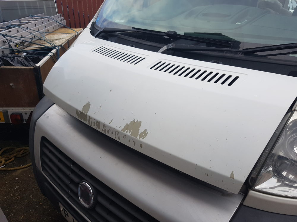 Van Conversion – Bonnet Repair & Spray – Adventures in a Camper